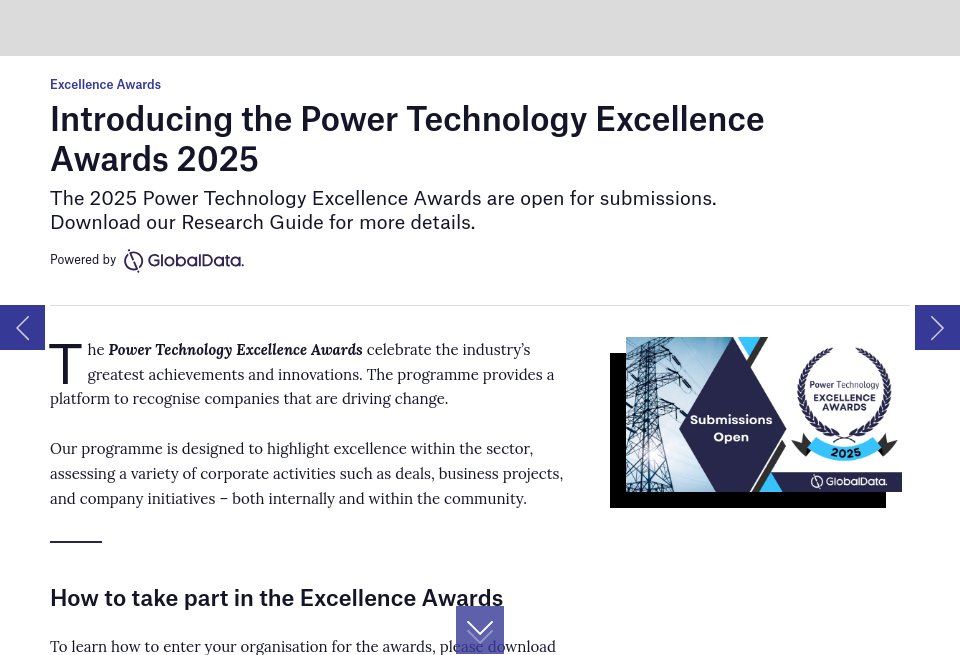 Introducing the Power Technology Excellence Awards 2025 - Future Power ...