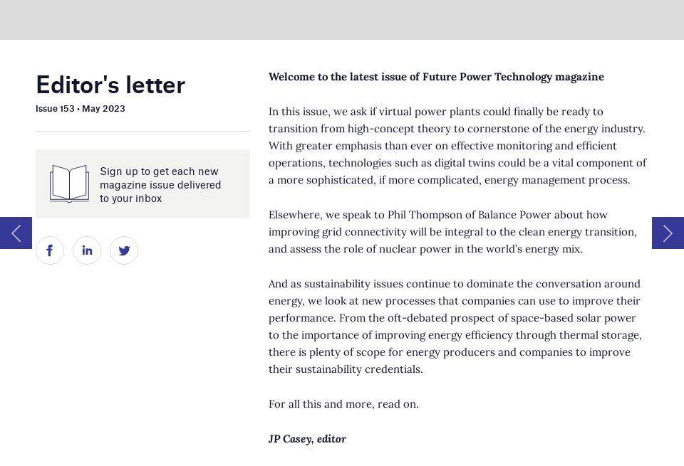 Editor's letter - Future Power Technology Magazine | Issue 153 | May 2023
